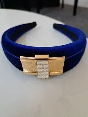 Accessories | Royal Blue Velvet Headband With Gold Crystal Accent ...